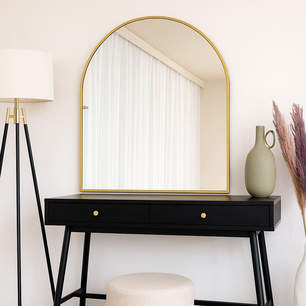 Akiko - Gold Metal Arched Mirror - 120cm x 95cm – Skandium