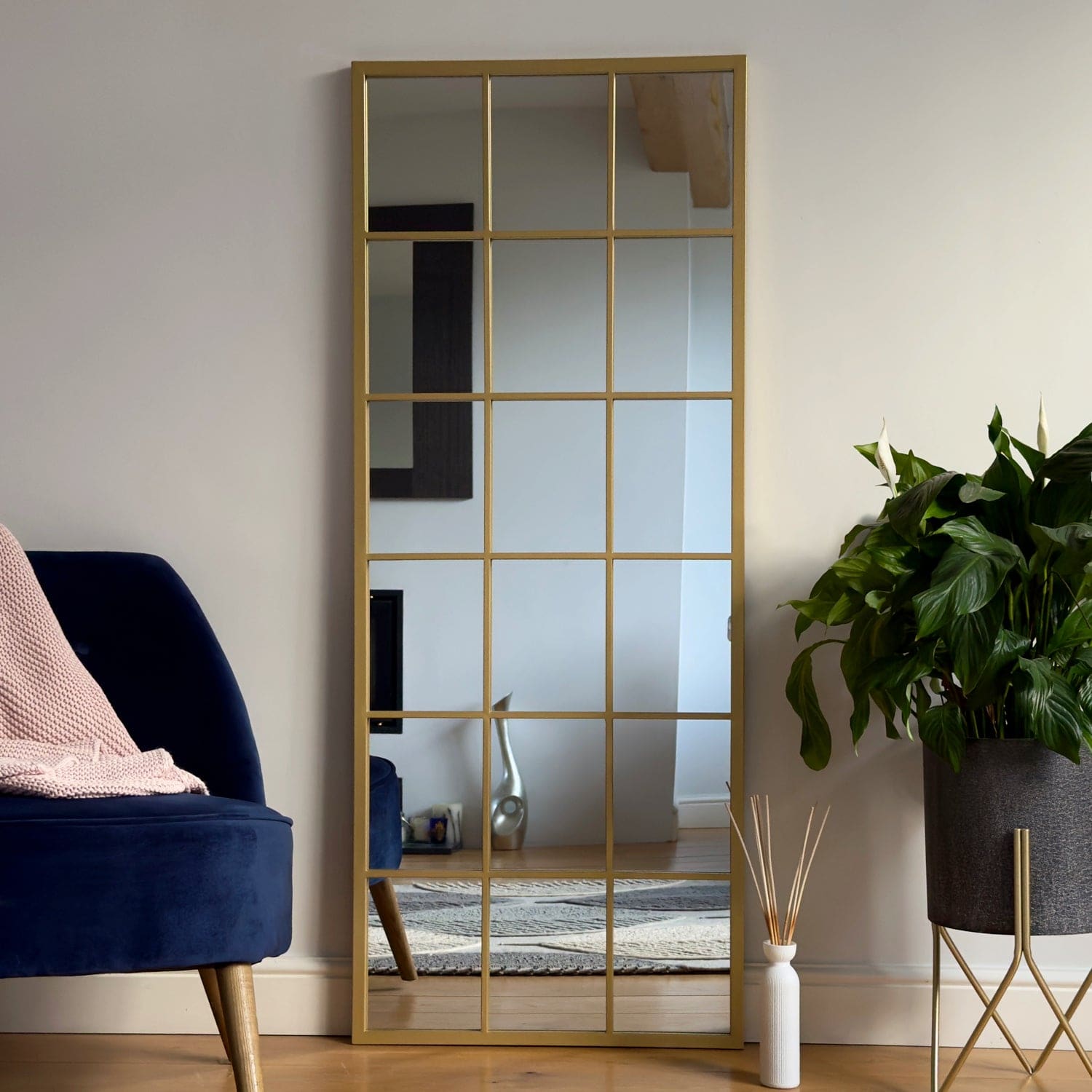 Kyō - Full Length Gold Metal Rectangle Lattice Grid Mirror - 150cm x 6 ...