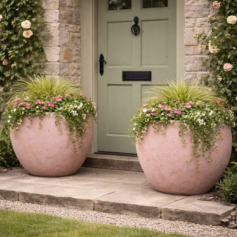 Orbello | Blushstone – 70cm Extra Large Concrete Sphere Planter – 207L ...