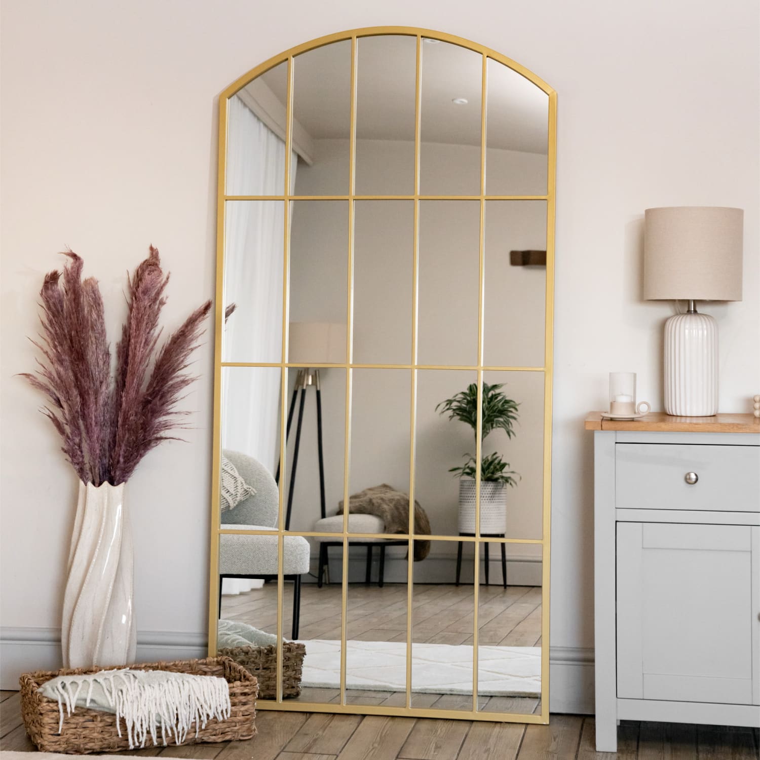Tomi - Full Length Gold Metal Arched Lattice Window Mirror - 180cm x 9 ...